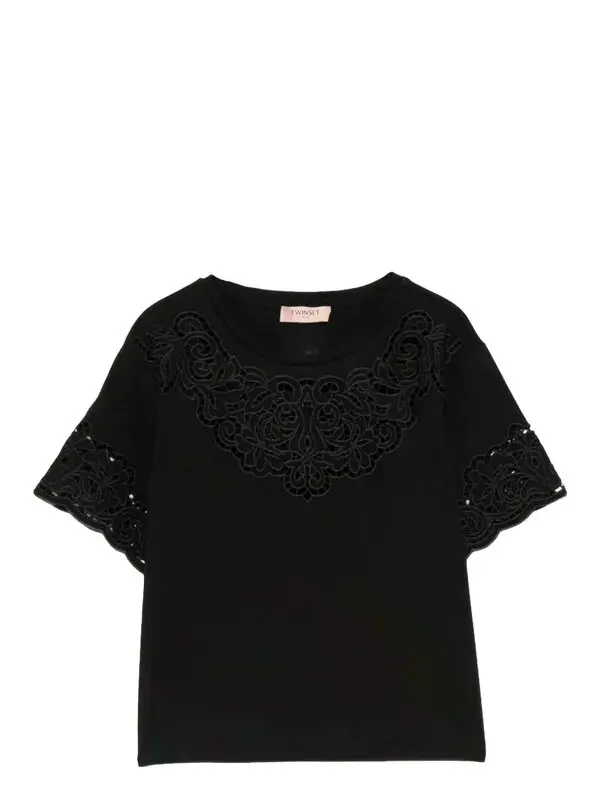 TWINSET Lace Detail Cotton T-shirt - Black