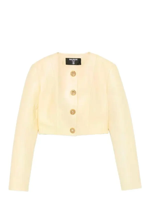 Balmain Cropped Lambskin Jacket - Neutrals