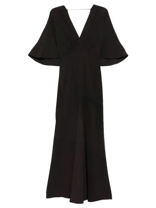 Agnona V-neck Midi Flared Dress - Brown