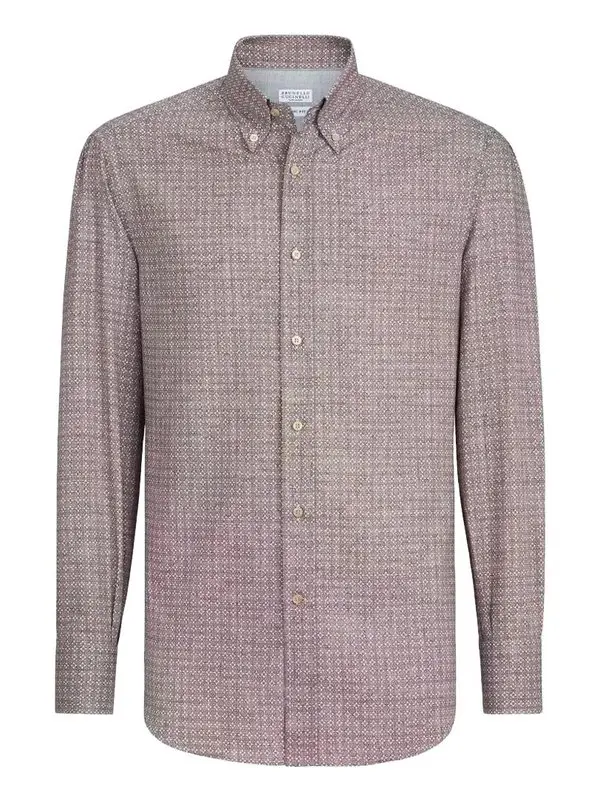 Brunello Cucinelli Flower-print Twill Shirt - Brown