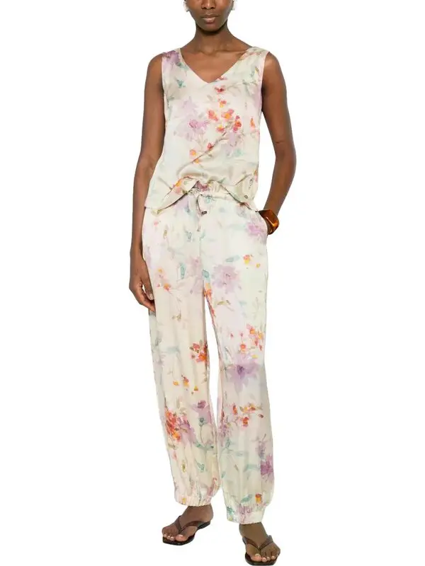 Herno Floral-pattern V-neck Top - Neutrals