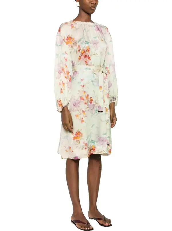 Herno Floral Pattern Tie-waist Mini Dress - Neutrals