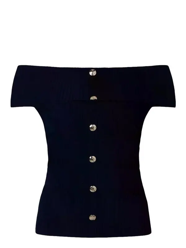 Liu Jo Bardot Neck Buttoned Top - Blue