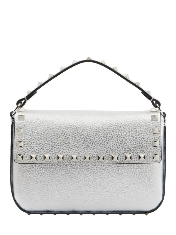 Valentino Garavani Rockstud Small Metallic Leather Top-handle Bag - Silver