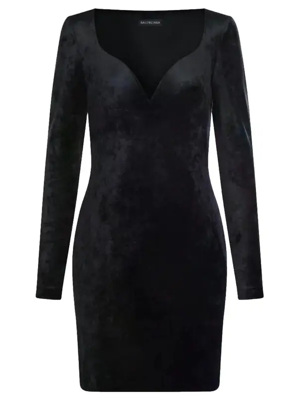 Balenciaga Velvet Sweetheart Neck Dress - Black