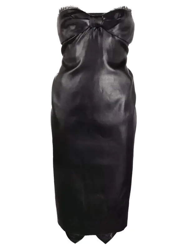 Saint Laurent Strapless Midi Dress With Bow Detail - Black