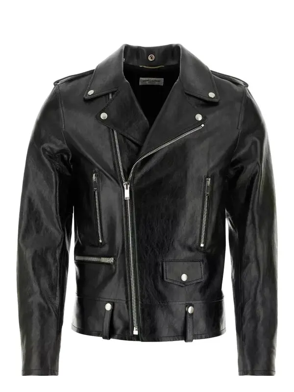 Saint Laurent Leather Zipped Biker Jacket - Black