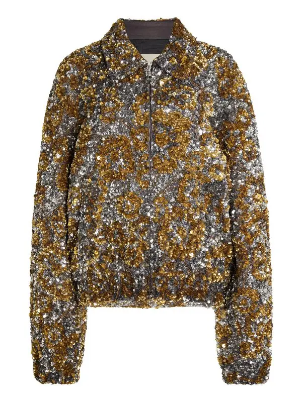Dries Van Noten Vinnia Sequin Embellished Bomber Jacket - Silver