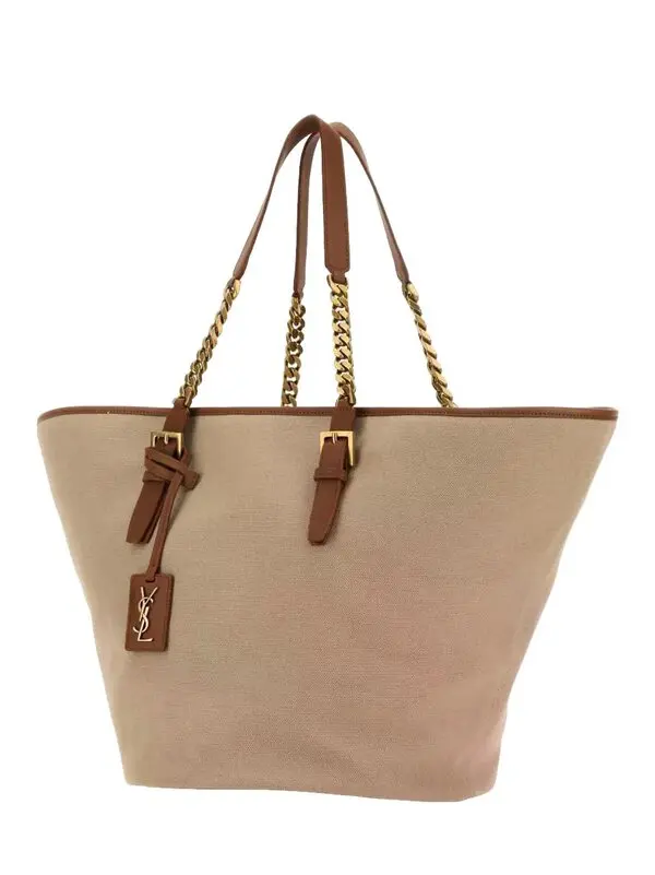 Saint Laurent Panier Chain-trimmed Canvas Tote Bag - Brown