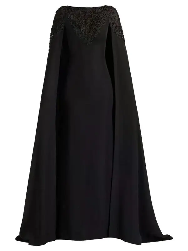 Tadashi Shoji Lace Detail Cape Maxi Dress - Black