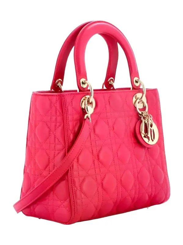 Dior Lady Bag Cannage Quilt Lambskin Medium Satchel - Pink