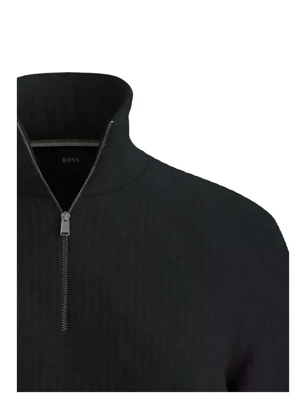 BOSS Quarter-zip Sweater In Cotton - Black