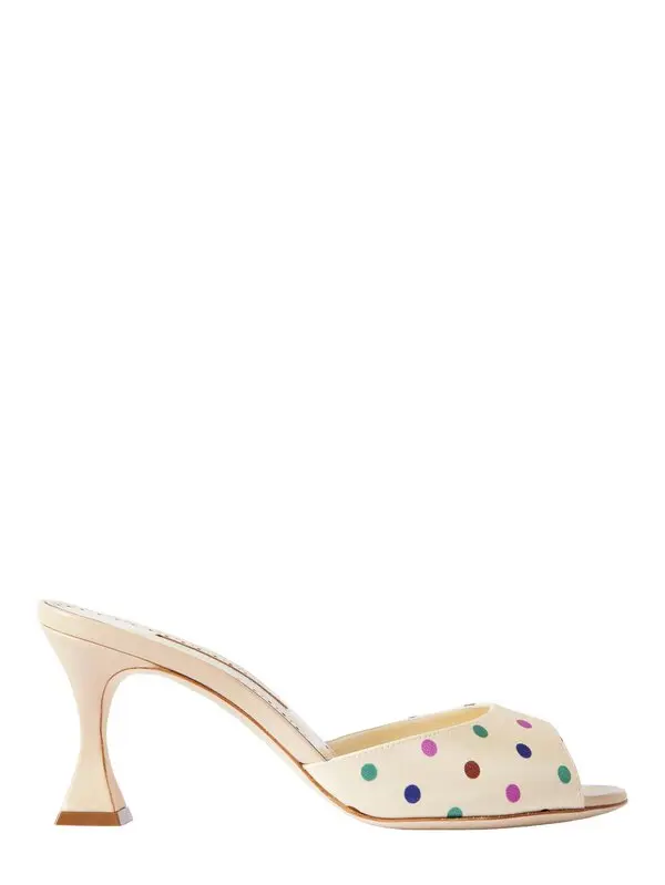 Manolo Blahnik Polka-dot Silk-satin Mules - Neutrals
