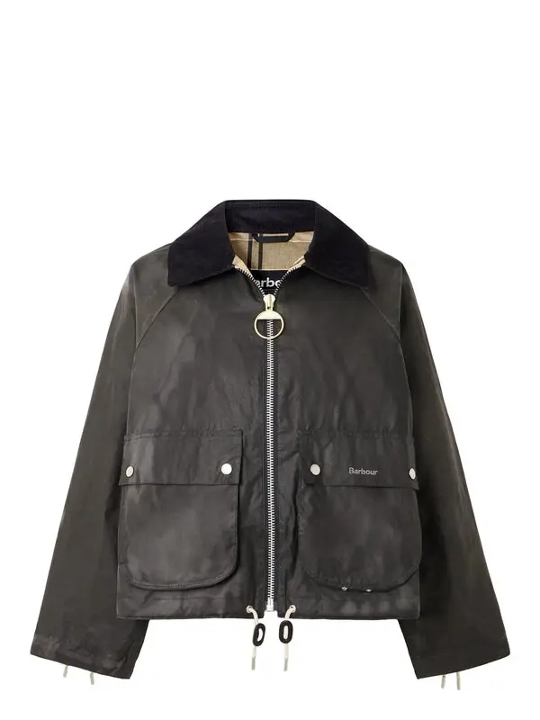 Barbour Marron Leather And Corduroy-trimmed Waxed-cotton Jacket - Gray