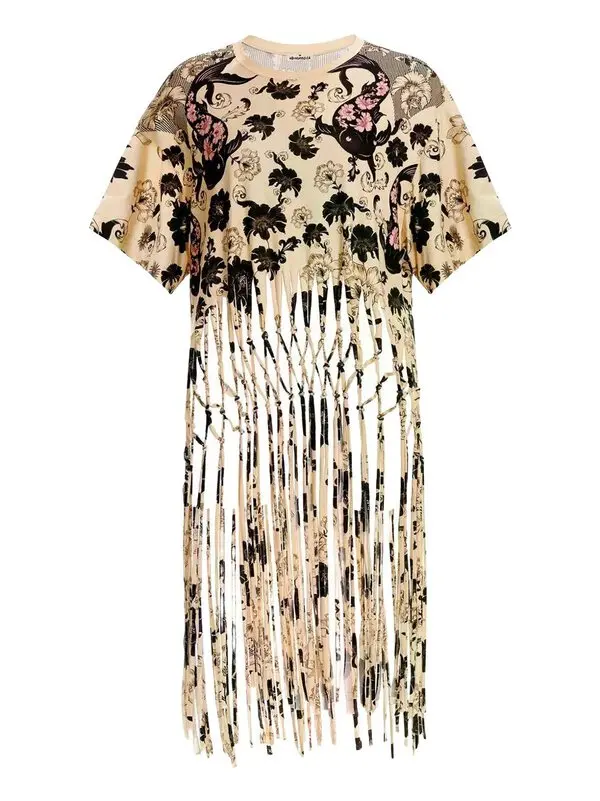 Agua Bendita Celina T-shirt With Fringe Detailing - Neutrals