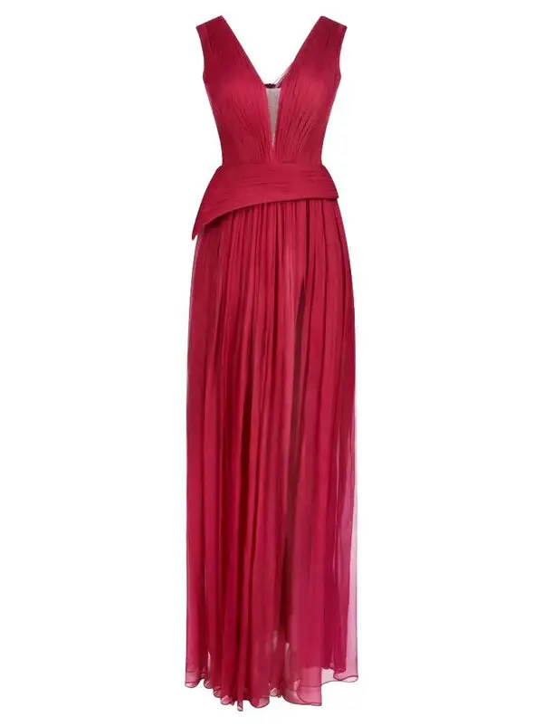 IMROSKA Iris V-neck Maxi Dress With Open Back And Slit Detail - Red