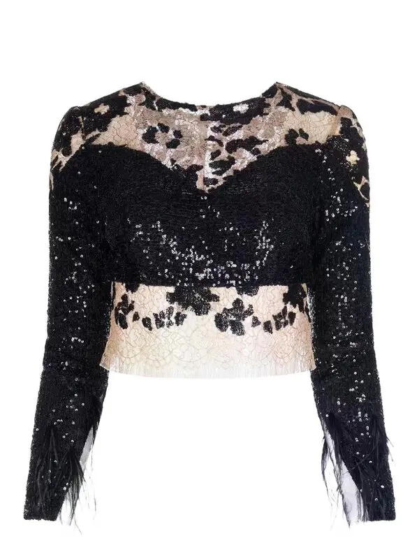 IMROSKA Zebra Dune Sequin-embellished Lace Blouse - Black