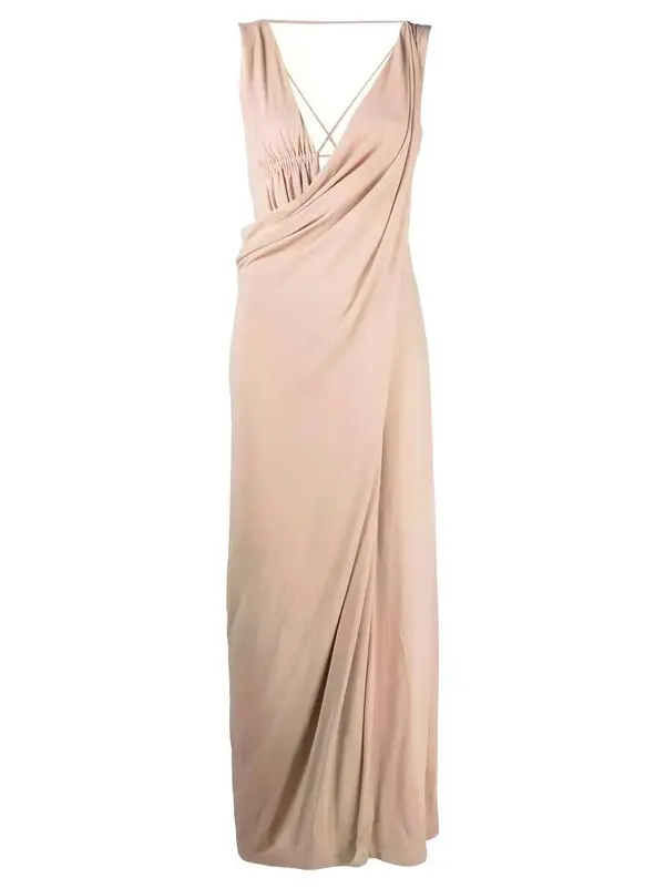 Alberta Ferretti Draped Crossover Detail Maxi Dress - Neutrals