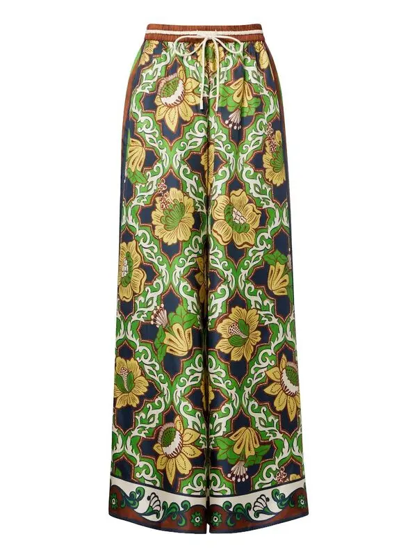 ALEMAIS Liana Printed Silk Satin Palazzo Pants - Multicoloured