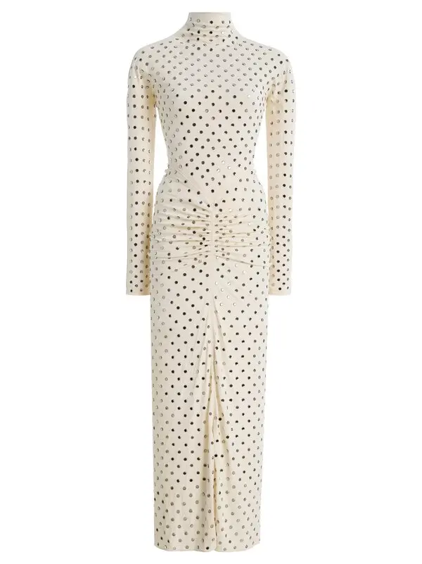 Alaïa Crystal-embellished Ruched Georgette Maxi Dress - Neutral