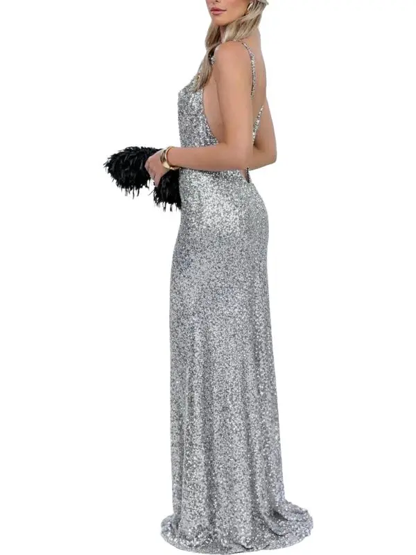 ROSERRY Margot Sequined Sleeveless Dress - Silver