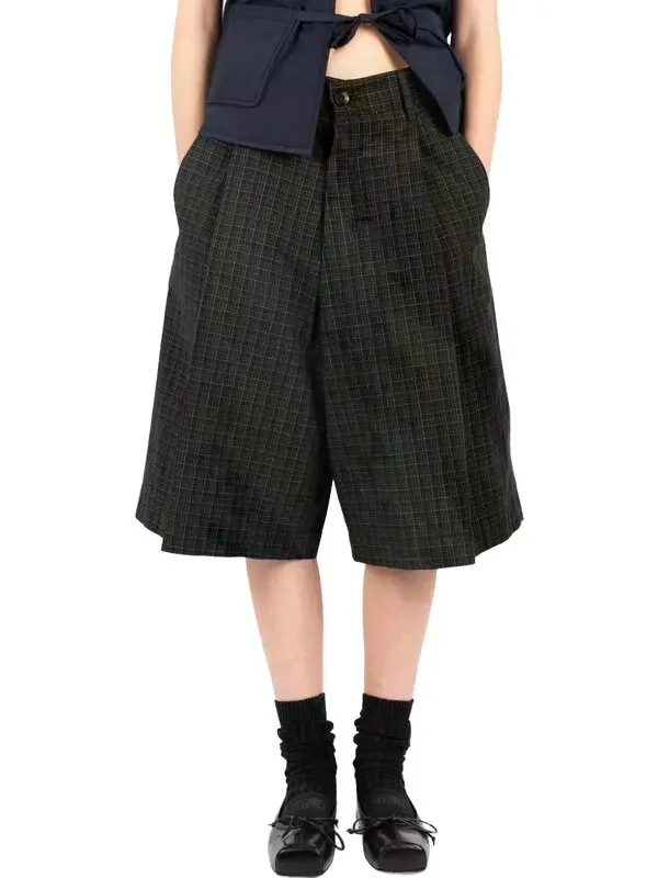 SOCIETE ANONYME Checked Pleated Shorts - Grey