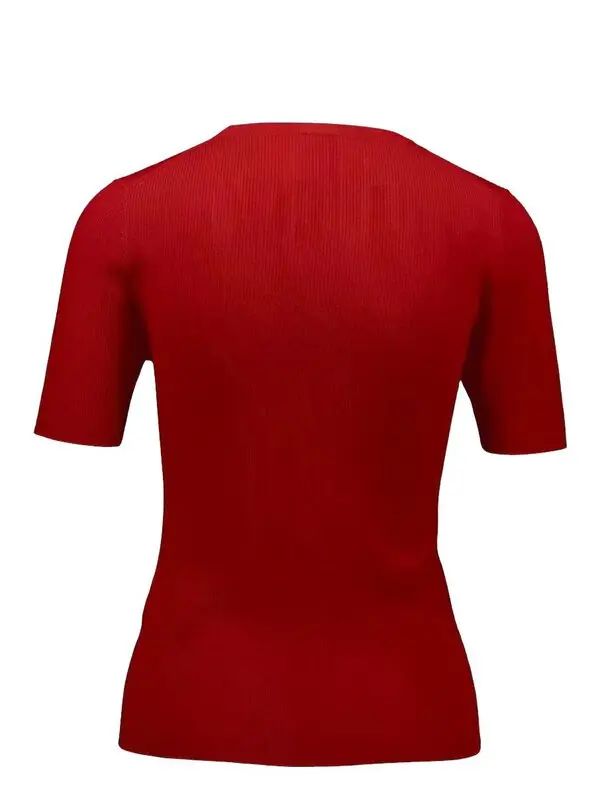 ALLUDE Ribbed Round Neck Short Sleeve Knit Top - Red