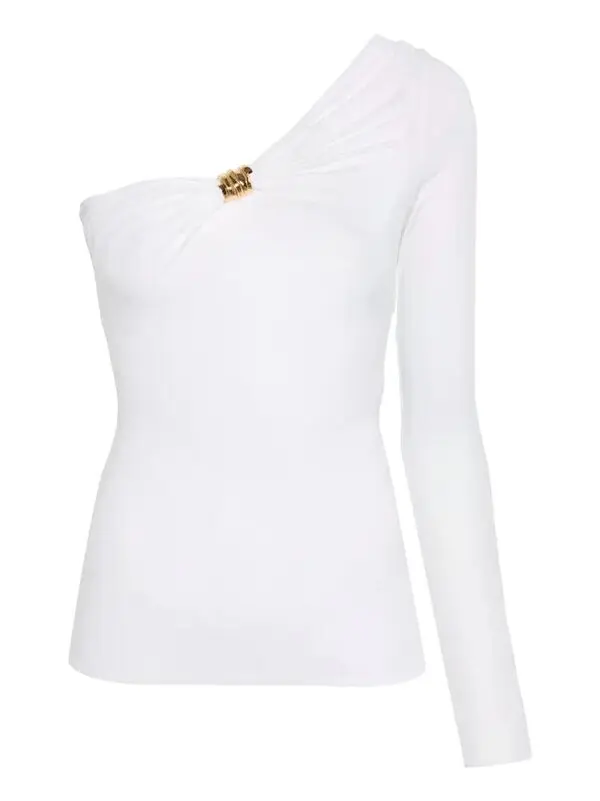 Elisabetta Franchi One-shoulder Draped Jersey Top With Golden Clasp - White