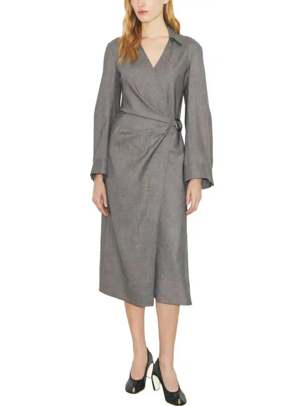 Tory Burch Wool Wrap Dress With Buckle Detail - Grey