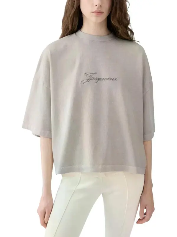 Jacquemus Cropped T-shirt With Embroidered Logo - Neutrals