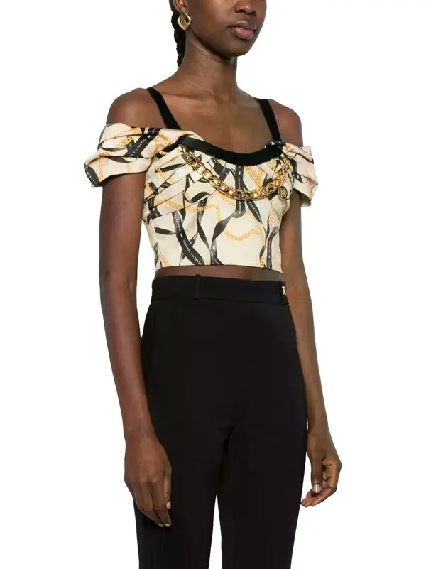 Elisabetta Franchi Chain Print Cropped Top - Neutrals