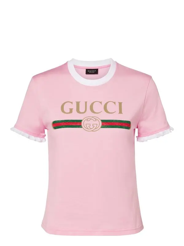 Gucci Logo Trimmed Cotton T-shirt - Pink