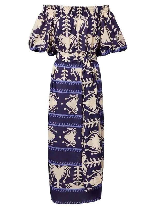 Johanna Ortiz Printed Poplin Midi Dress - Blue