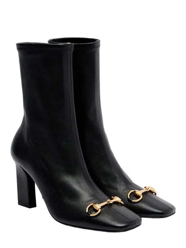 Gucci Signora Horsebit Leather Ankle Boots - Black
