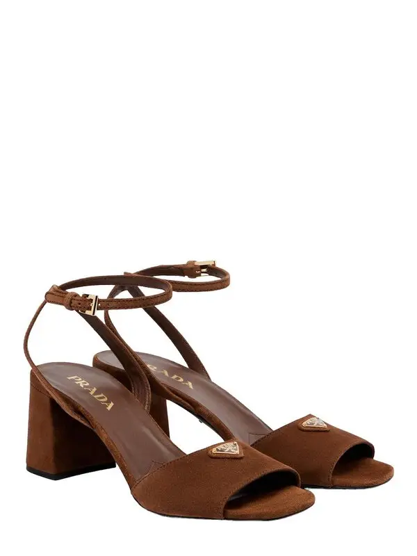 Prada Suede Block Heel Sandals - Brown