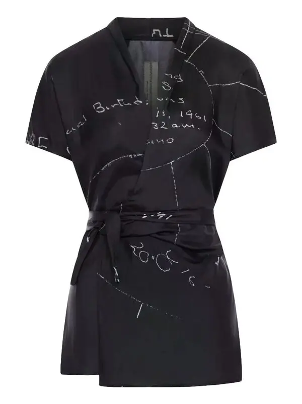 Rick Owens Print Tie Waist Viscose Blouse - Black