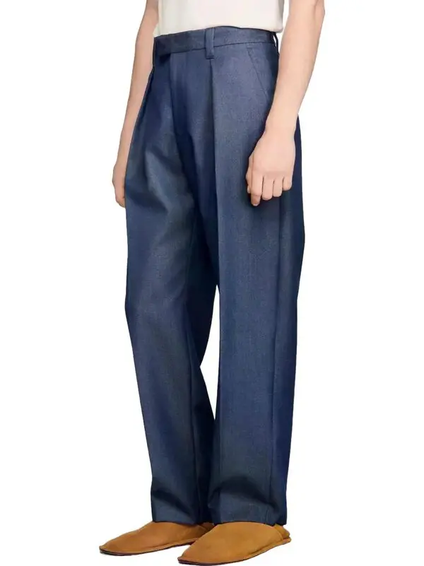 Sandro Pleated Loose Fit Trousers - Blue