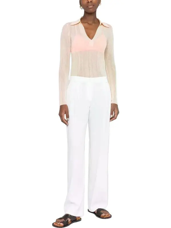 Patrizia Pepe Semi-sheer Ribbed Polo Shirt - Neutrals