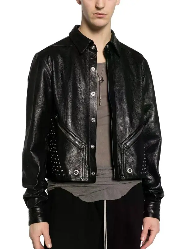 Rick Owens Tour Alice Studded Leather Shirt Jacket - Black