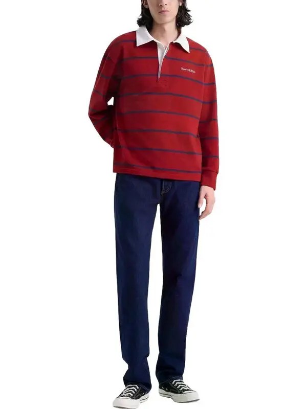 SPORTY & RICH Striped Long-sleeve Polo Shirt - Red