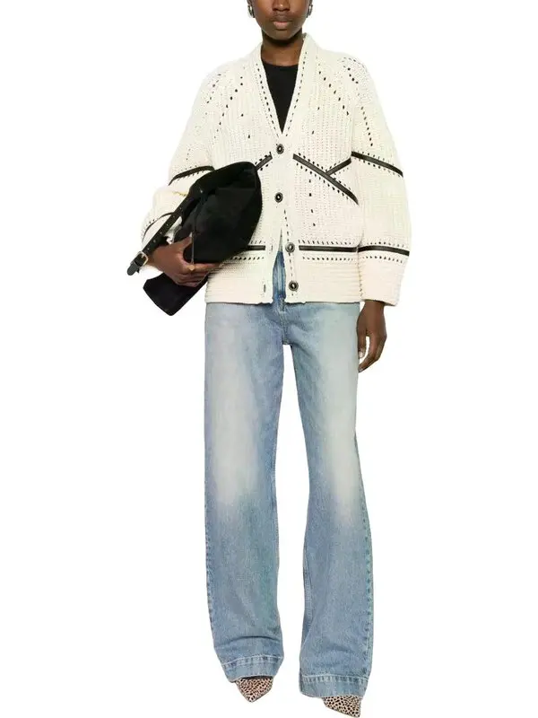 Ermanno Scervino Leather-trim Buttoned Cardigan - Neutrals