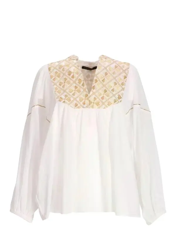 Greek Archaic Kori Geometric-pattern Blouse - White