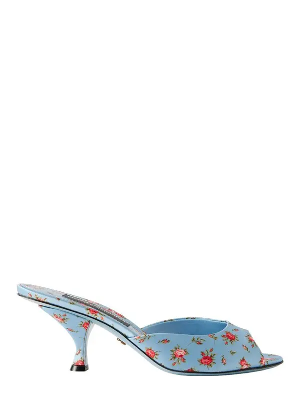 Dolce & Gabbana Floral-print Satin Mules - Blue
