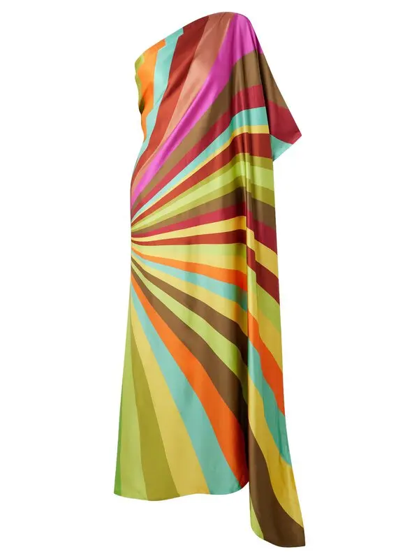 DIMA AYAD One-shoulder Draped Printed Satin Gown - Multi