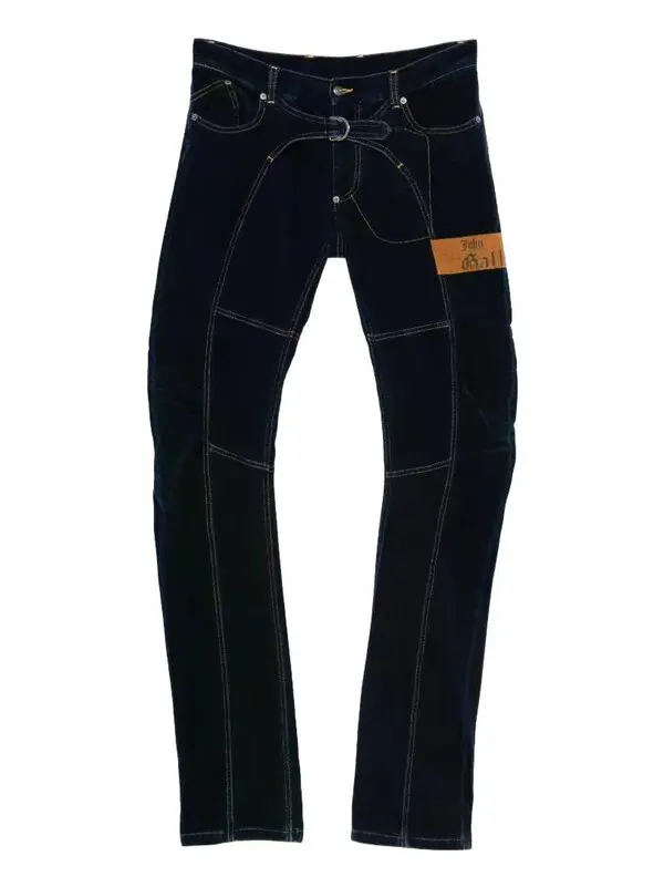John Galliano 2000s Patchwork Belted Trousers - Blue
