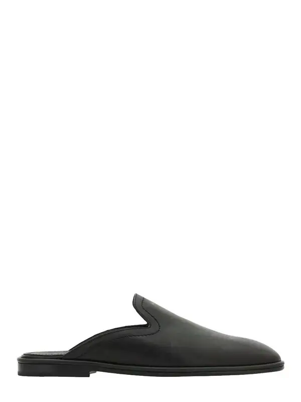 FERRAGAMO Embossed Logo Leather Mules - Black