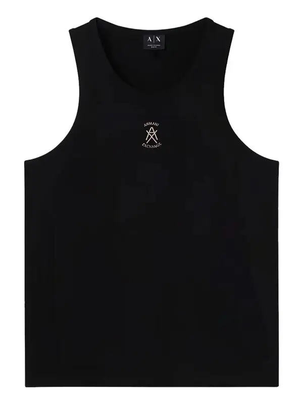 Armani Exchange Logo Embroidered Cotton Tank Top - Black