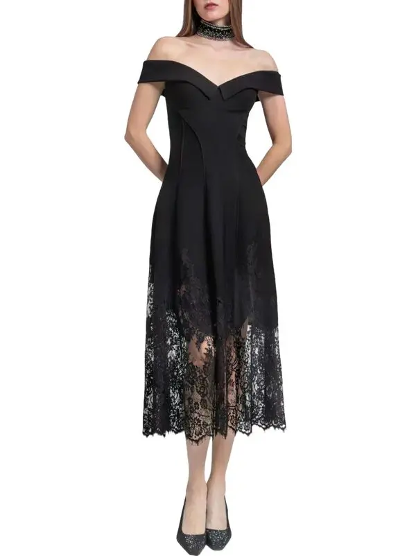 GEMY MAALOUF Folded Off-shoulder Midi Dress - Black
