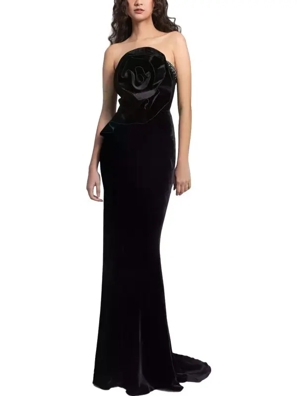 GEMY MAALOUF Beaded Strapless Slim Maxi Dress - Black