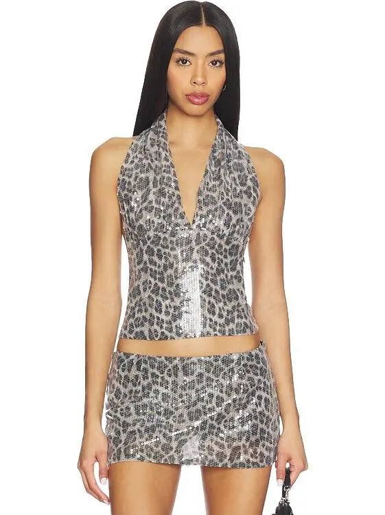 Miaou Mathilde Sequin Embellished Halter Top - Brown